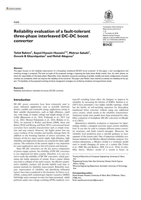 Pdf Reliability Evaluation Of A Fault Tolerant Three Phase