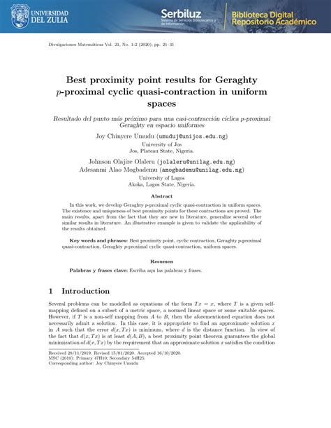 Pdf Best Proximity Point Results For Geraghty P Proximal Cyclic Quasi