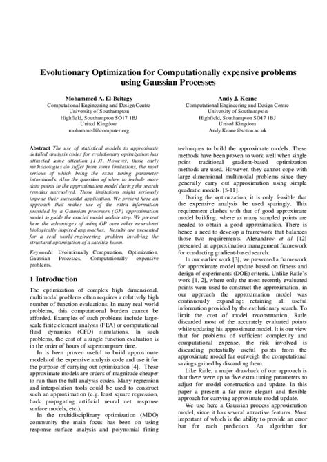 Pdf Evolutionary Optimization For Computationally Expensive Problems