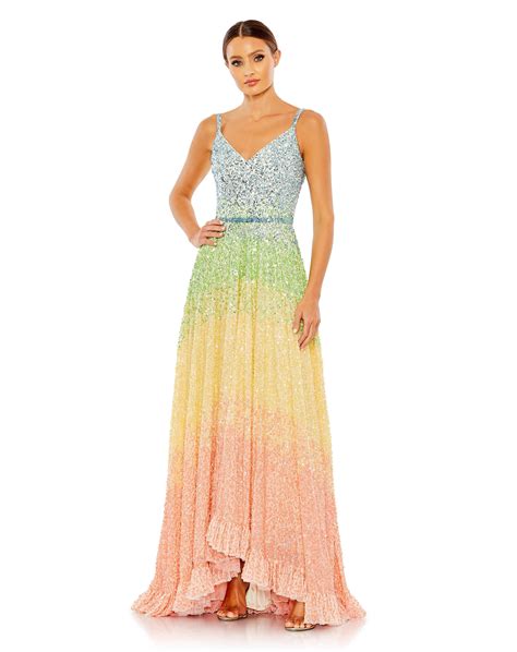 Multi Mac Duggal 5691 High Low Spaghetti Strap Prom Dress For 7980