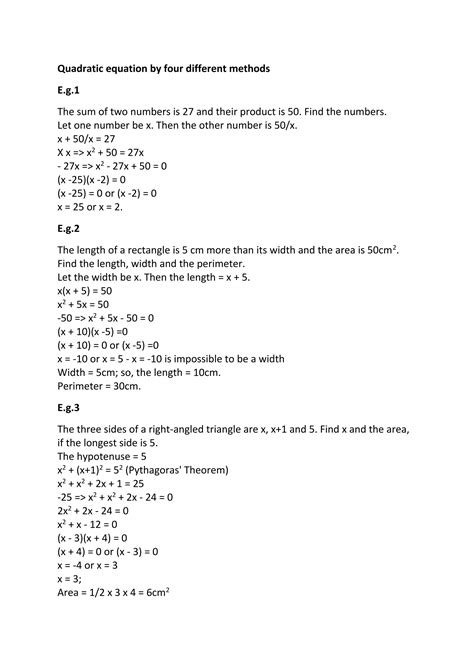 Quadratic Equation By Four Different Methods Odt