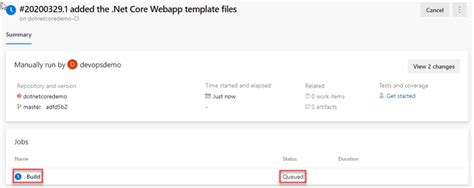 create an azure pipeline for a core webapp and configure for