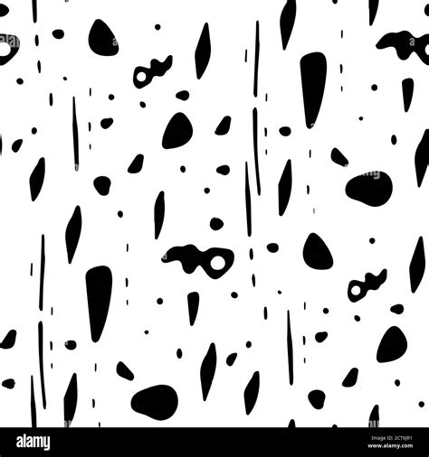 Monochrome Seamless Pattern With Hand Drawn Black Abstarct Shapes On