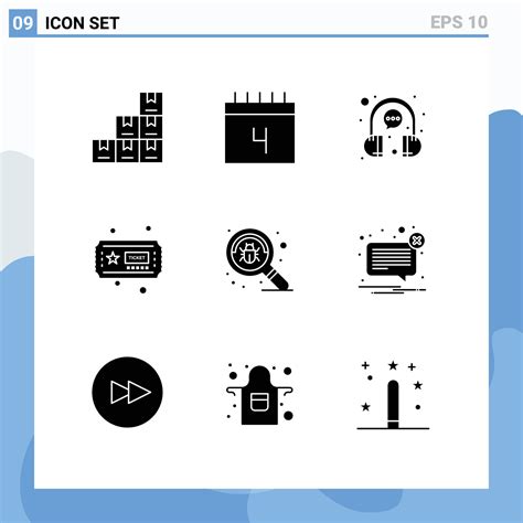 Stock Vector Icon Pack Of 9 Line Signs And Symbols For Search Bug Chat Hobby Ticket Editable