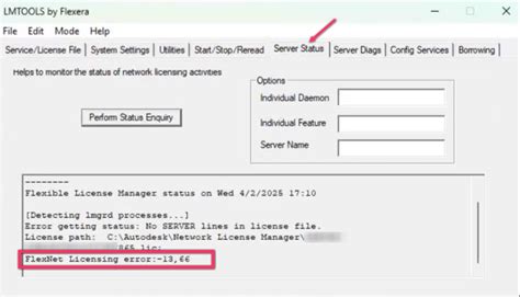 FlexNet Licensing Error When Checking The Server Status In LMTOOLS