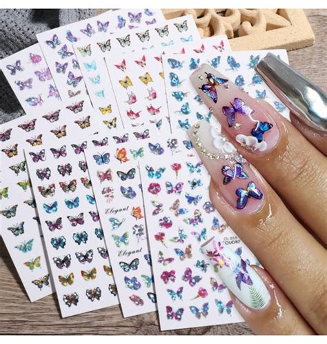 여름네일아트 네일스티커 패디 파츠 재료 장식 9pcs 홀로그램 손톱 스티커 빛나는 레이저 화려한 꽃 네일 디 티몬