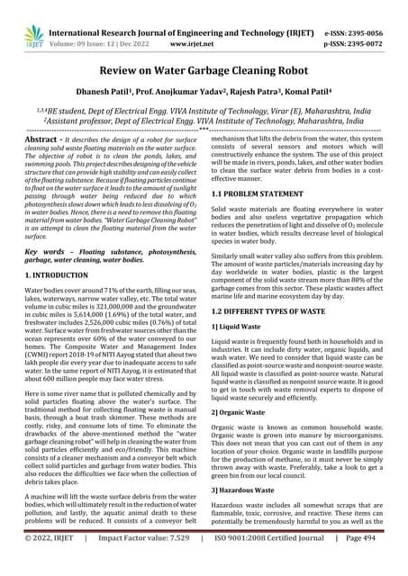 Autonomous Water Surface Cleaning Robot For Smart India Hackathon Pptx