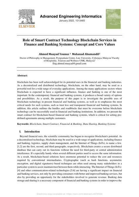 PDF Role Of Smart Contract Technology Blockchain Services In Finance And Banking Systems