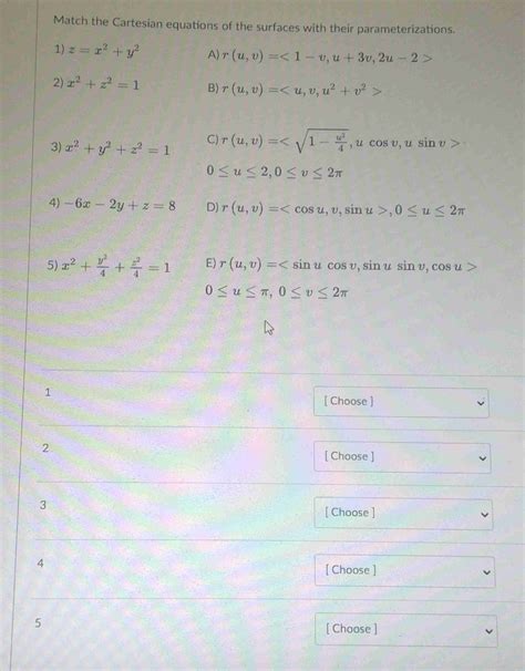 Solved Match The Cartesian Equations Of The Surfaces With