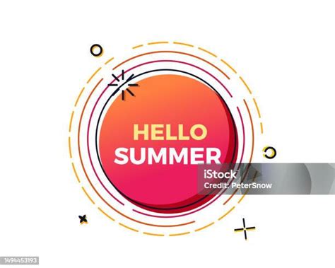 안녕하세요 여름 텍스트는 주변에 기하학적 모양이 있는 양식화된 태양 모양 안에 있습니다 벡터 배너 또는 그래픽 요소 그림 계절에