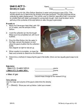 Density Of A Gas Lab With At Home Video By Kenzie Kelley TPT