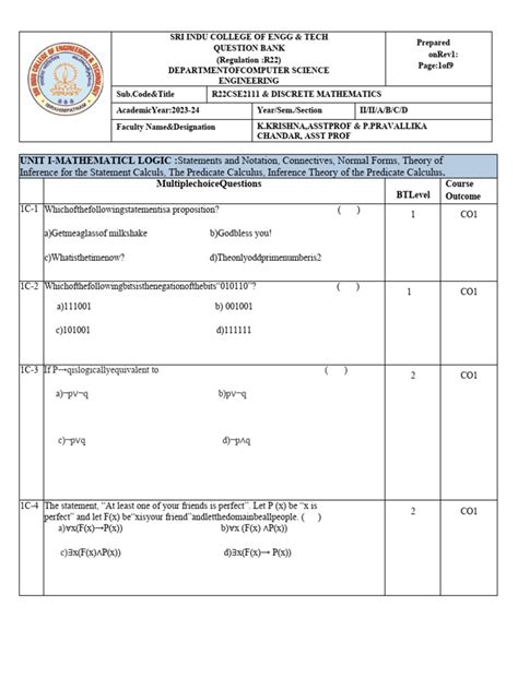 Discrete Mathematics Question Bank Pdf If And Only If Function Mathematics