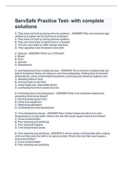 Servsafe Practice Test With Complete Solutions Servsafe Stuvia Us