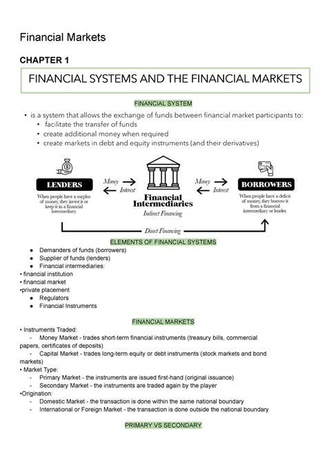Financial Markets Lecture 1 Financial Markets Chapter 1 Financial System Elements Of Financial