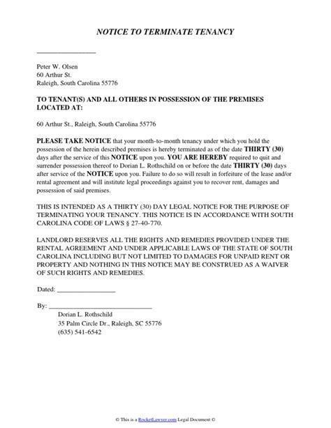 South Carolina Eviction Notice Template