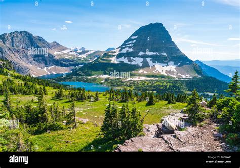 Logan Pass Trail In Glacier National Park On Sunny Day Montana Usa