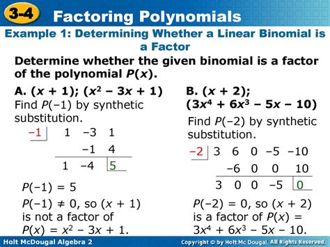 Objectives Use The Factor Theorem To Determine Factors Of A Polynomial Factor The Sum And