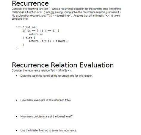 Solved Recurrence Consider The Following Function F Write A
