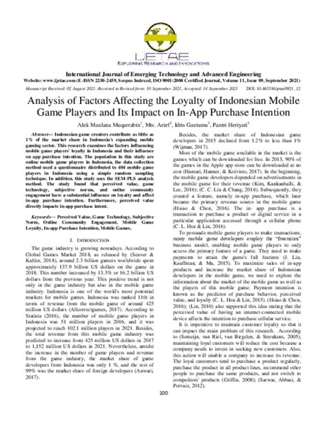 Pdf Analysis Of Factors Affecting The Loyalty Of Indonesian Mobile Game Players And Its Impact