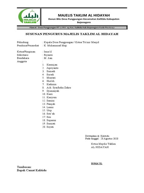 Susunan Pengurus Majelis Taklim Al Hidayah Pdf