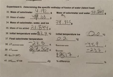 Solved Experiment Determining The Specific Enthalpy Of Chegg