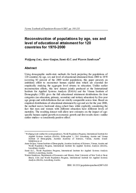 Pdf Reconstruction Of Populations By Age Sex And Level Of Education