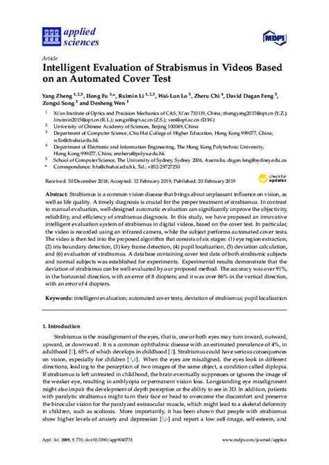 Pdf Intelligent Evaluation Of Strabismus In Videos Based On An Automated Cover Test
