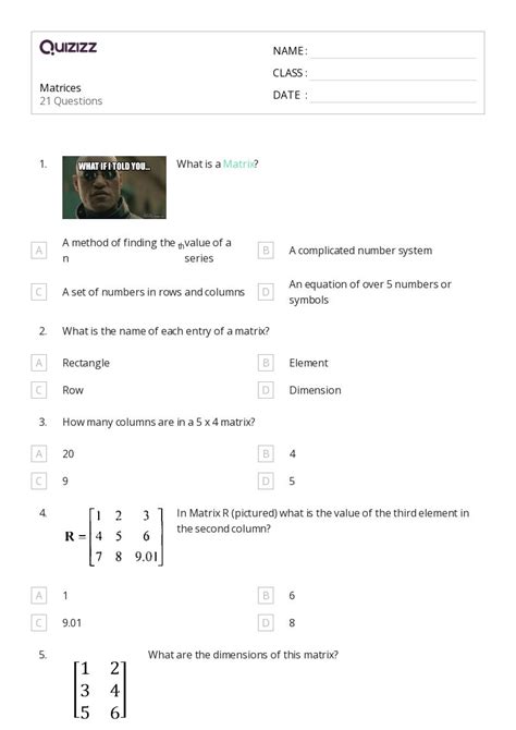 50 Matrices Worksheets For 12th Year On Quizizz Free And Printable