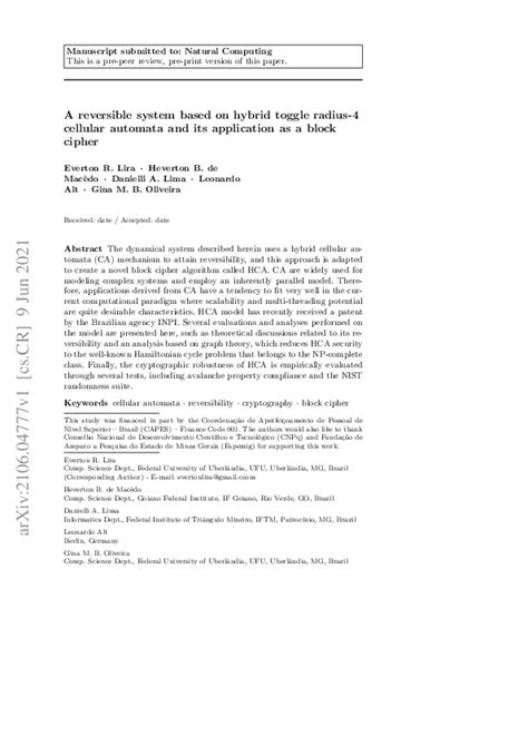 Pdf A Reversible System Based On Hybrid Toggle Radius 4 Cellular