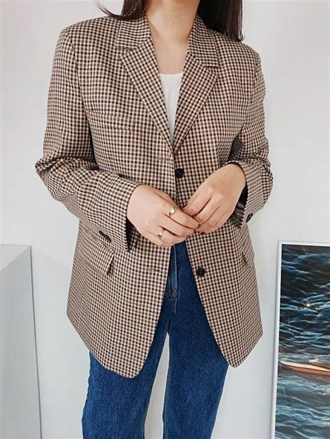 여성 여자 체크 오버핏 보이핏 쓰리버튼 테일러드 봄 가을 간절기 블레이저 자켓 아우터