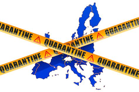 유럽 연합 개념의 검역 주의 장벽 테이프가있는 유럽지도 흰색 배경에서 격리 된 3d 렌더링 0명에 대한 스톡 사진 및 기타 이미지 Istock