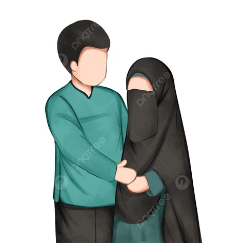 Muslim Couple With Syari Dressup And Niqab Illustration Muslim Couple