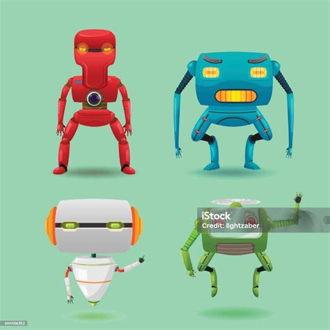 Set Koleksi Karakter Robot Machine Ilustrasi Stok Unduh Gambar Sekarang Aktivitas Fisik