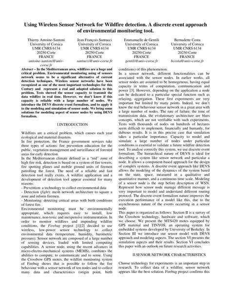 Pdf Using Wireless Sensor Network For Wildfire Detection A Discrete
