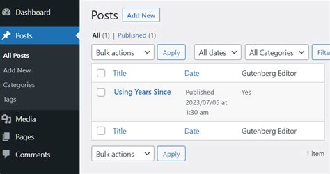 Find Posts Using Gutenberg Block Editor In Wordpress Dashboard