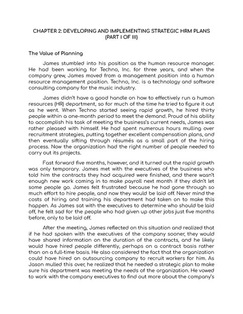 Chapter Developing And Implementing Strategic Hrm Plans Part I Of