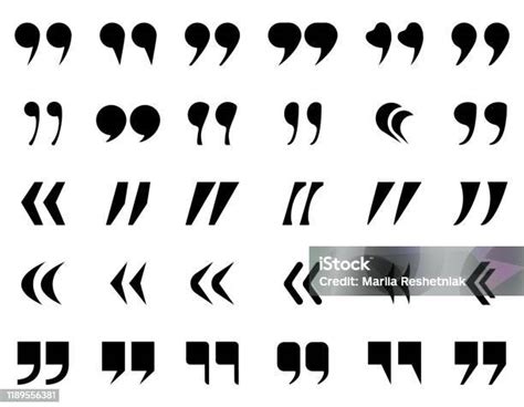 따옴표는 실루엣 세트를 표시합니다 검정 인용 아이콘 정의 문장 부호 텍스트에 대한 이중 쉼표 대화 견적 표시의 집합입니다 음성 거품 메시지에 대한 인용 표시 벡터 절연 인용