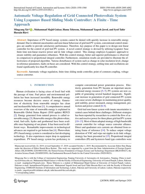 Pdf Automatic Voltage Regulation Of Grid Connected Photovoltaic System Using Lyapunov Based
