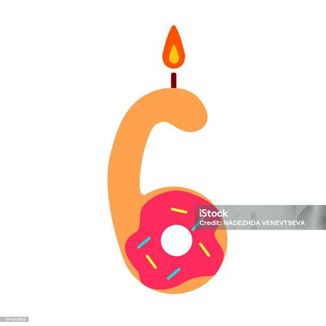 6번의 형태로 생일에 불타는 벡터 촛불 고립 된 흰색 배경에 촛불의 그림 6에 대한 스톡 벡터 아트 및 기타 이미지 6