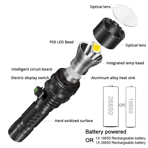 50000000LM High Power XHP220 Powerful LED Flashlight Tactical Military