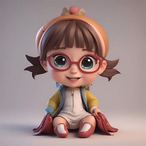 Renderización 3d de una niña linda con gafas y una mochila Foto Gratis