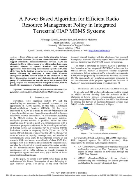 Pdf A Power Based Algorithm For Efficient Radio Resource Management