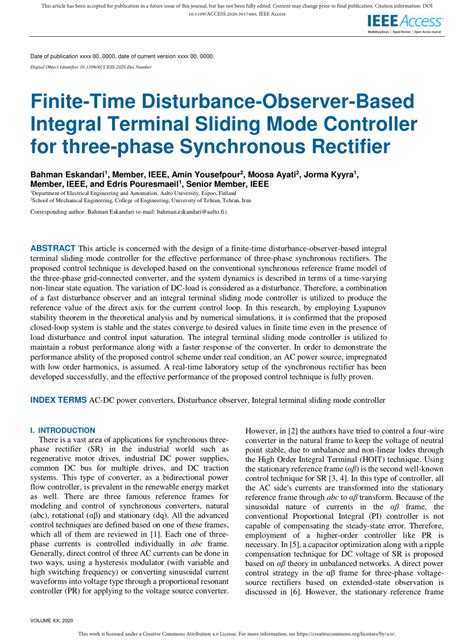 Pdf Finite Time Disturbance Observer Based Integral Terminal Sliding Mode Controller For Three
