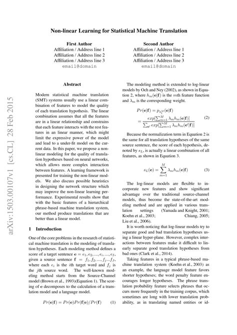 Non Linear Learning For Statistical Machine Translation Deepai