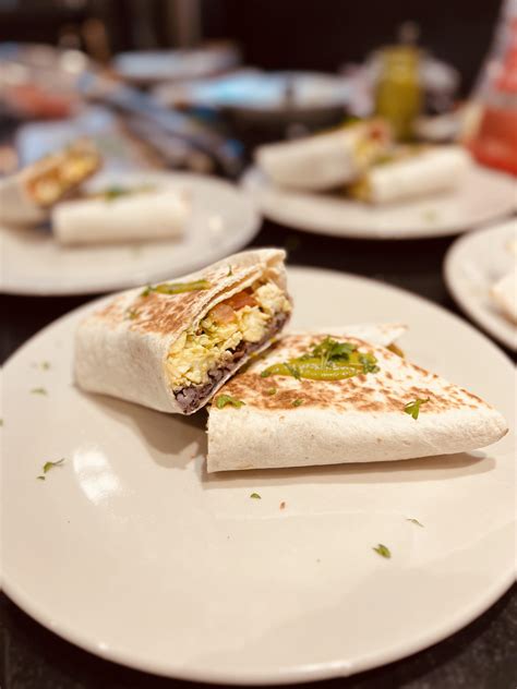 Breakfast Burrito Refried Black Beans Scrambled Eggs Crispy