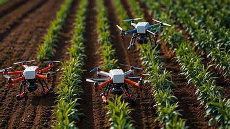 Robotic Drones Spraying Crops With Precision Agriculture Techniques