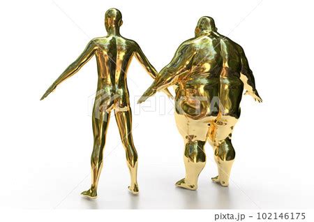 D Render Golden Athletic And Obese Naked Men