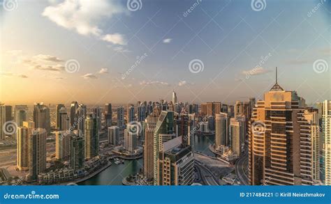 Rascacielos De Dubai Marina Y Torres Del Lago Jumeirah Vista Del Amanecer Desde El Timelapse