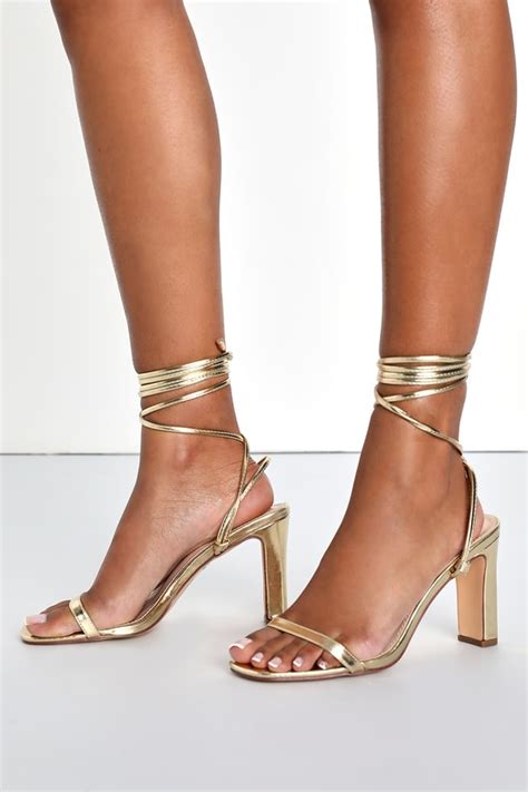 Gold Heels Lace Up Heels Faux Leather High Heels Lulus