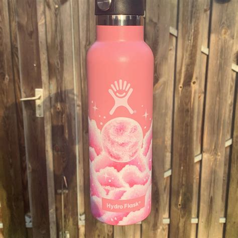 Custom Made Hydro Flask Light Pink With Moon Clouds And Stars Etsy
